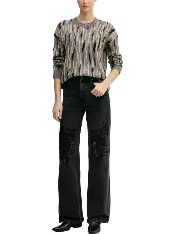 Sisley Abstract-pattern Brushed Sweater - Grey
