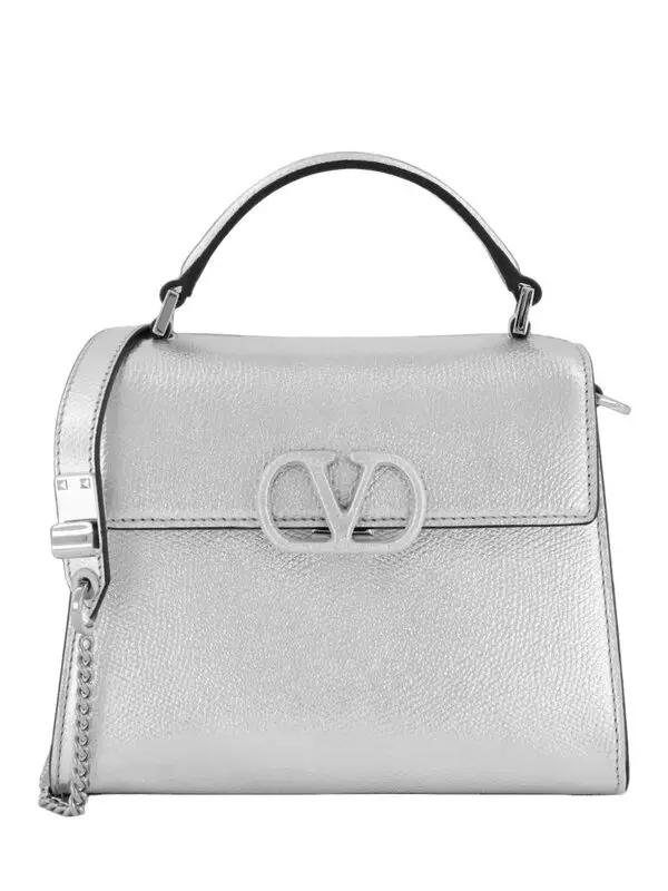 Valentino Garavani Vsling Mini Handbag In Laminated Grainy Calfskin - Silver