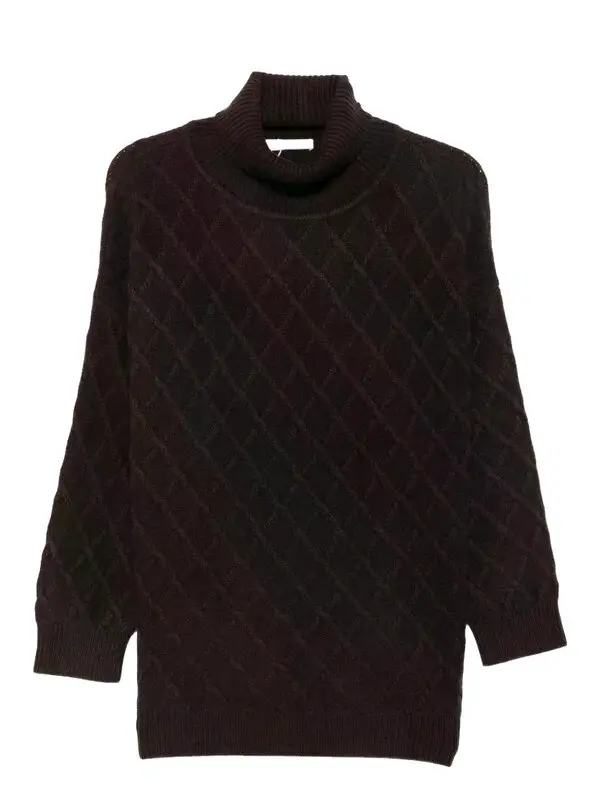 Max Mara Bambola Diamond-knit Roll-neck Sweater - Brown