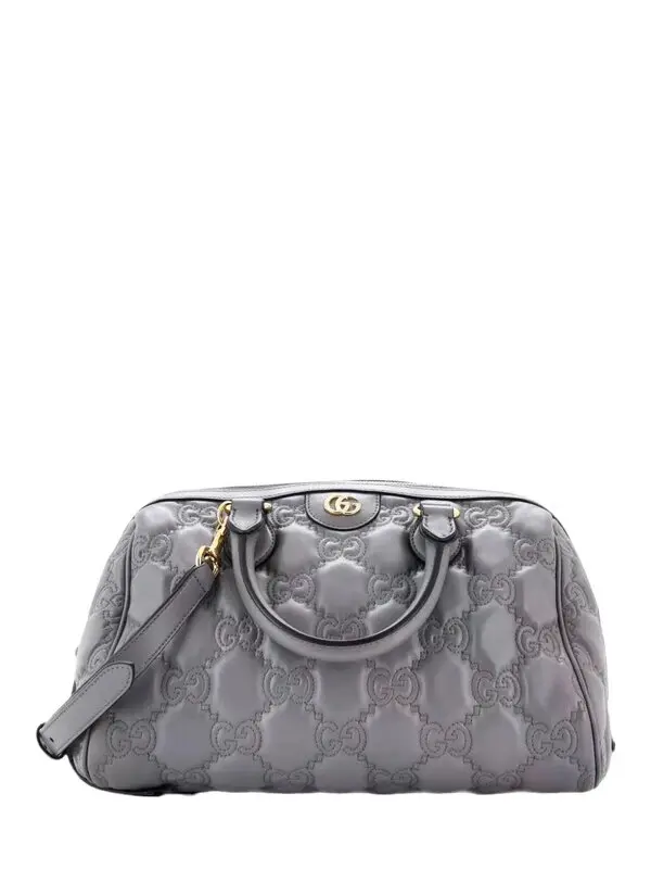 Gucci Ophidia Convertible Boston Top Handle Bag Gg Matelasse Leather Medium Satchel - Grey