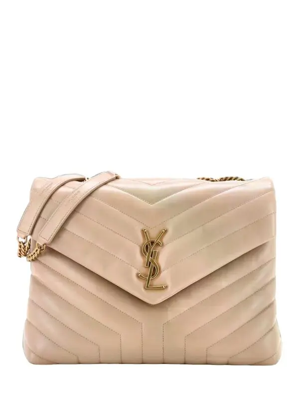 Saint Laurent Loulou Matelasse Chevron Leather Medium Shoulder Bag - Neutrals