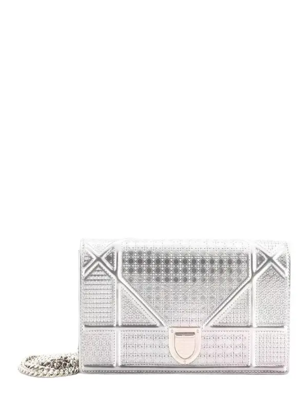 Dior Diorama Wallet On Chain Cannage Embossed Calfskin Clutch Bag - Silver