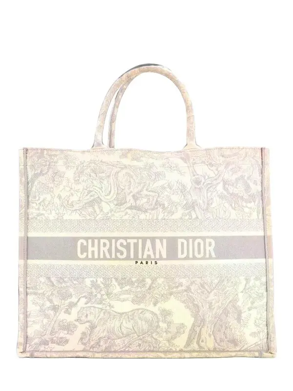 Dior Book Embroidered Canvas Large Tote Bag - Grey