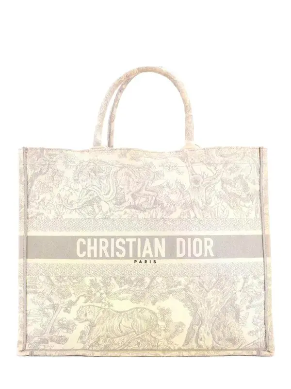 Dior Book Embroidered Canvas Large Tote Bag - Grey