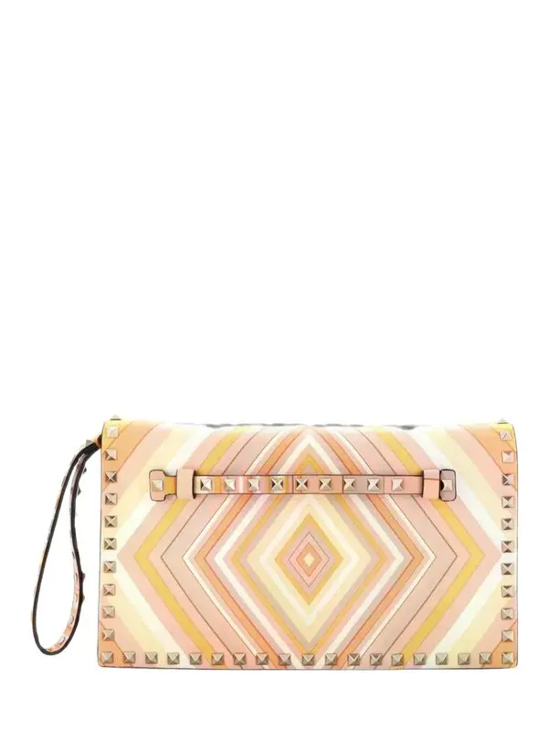 Valentino Garavani 1973 Rockstud Flap Striped Leather Clutch Bag - Multicolour