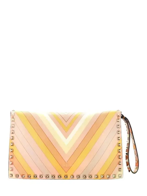 Valentino Garavani 1973 Rockstud Flap Striped Leather Clutch Bag - Multicolour