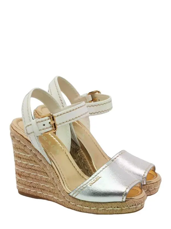 Prada Logo-plaque Wedge Espadrille Sandals - Silver