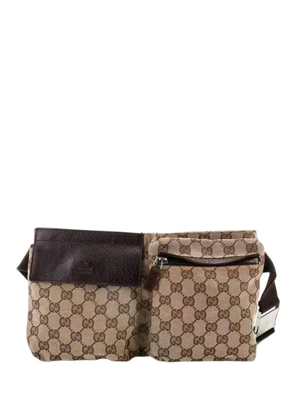 Gucci Vintage Double Gg Canvas With Leather Small Belt Bag - Brown