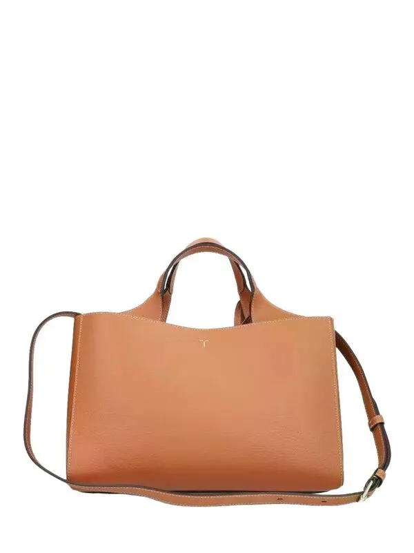 TOD'S T-logo Grained Leather Tote Bag - Brown