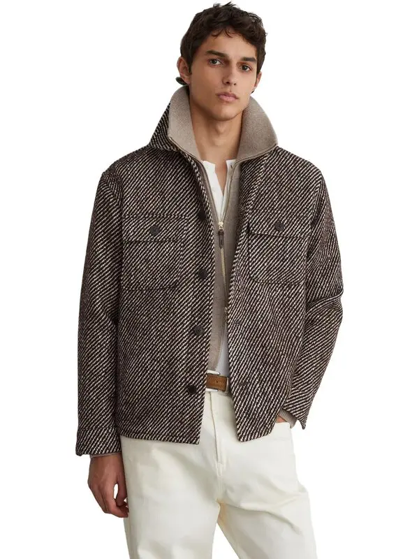 REISS Wool-blend Brushed Twill Overshirt - Dark Brown