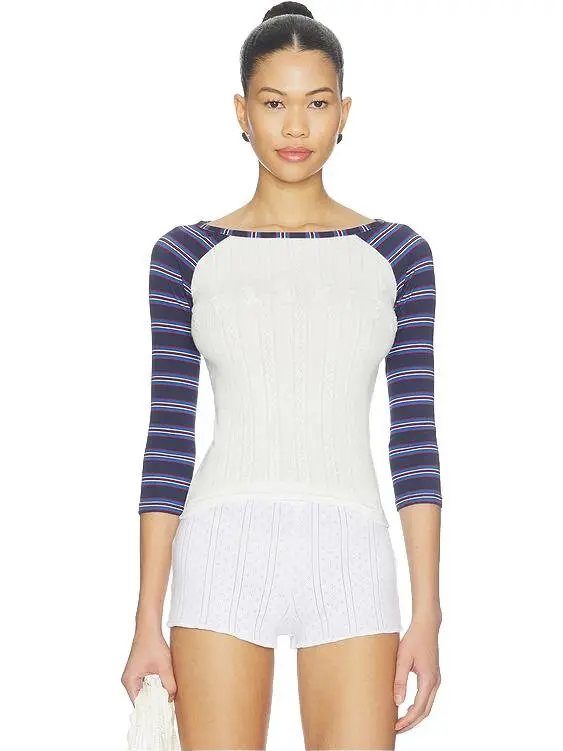 Frankies Bikinis Game Day Pointelle Baseball Tee In . Also - Multi