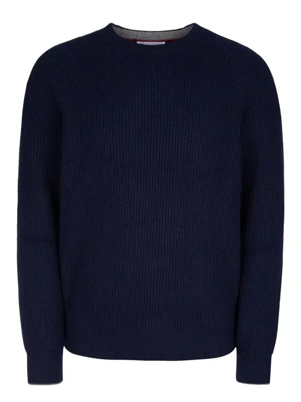 Brunello Cucinelli Crew Neck Sweater In Recycled Polyester With Long Sleeves - Blue