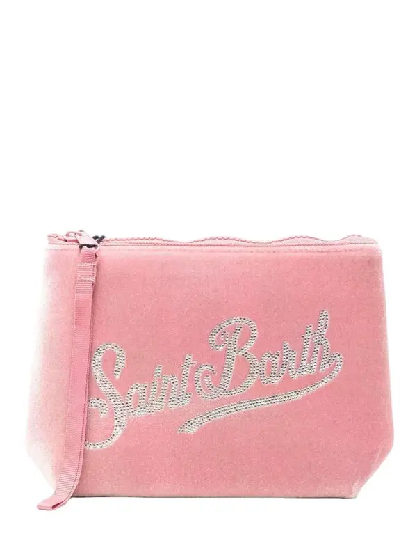 MC2 SAINT BARTH Aline Logo-embellished Velvet-finish Clutch Bag - Pink