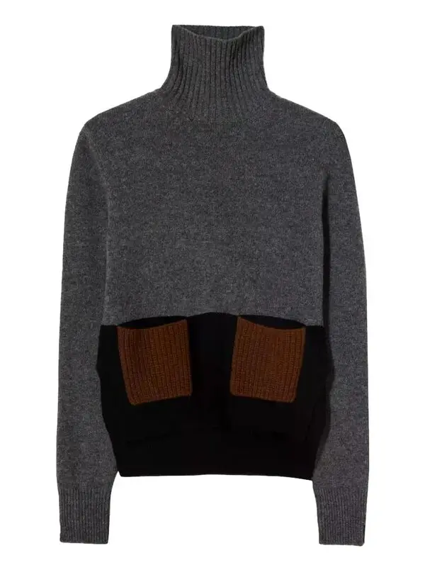 Plan C Colour-block Turtleneck Sweater - Grey