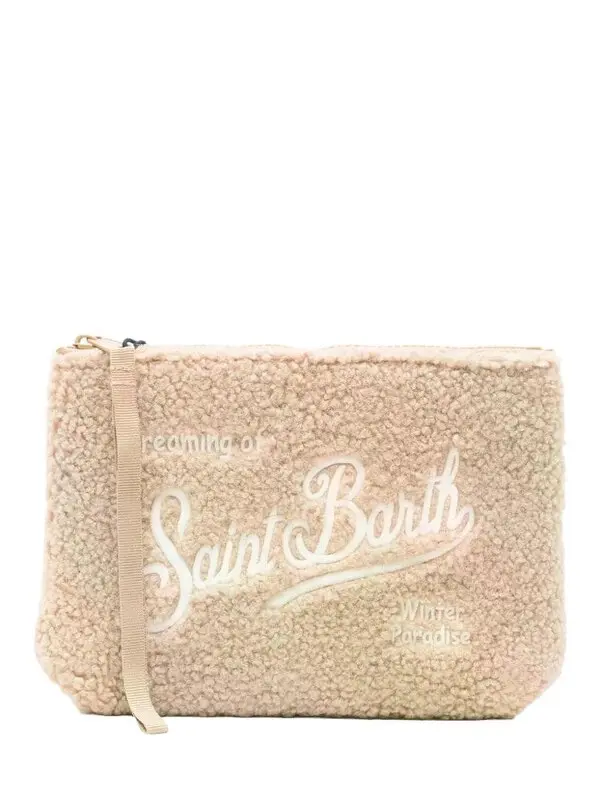 MC2 SAINT BARTH Aline Logo-embroidered Shearling-effect Clutch Bag - Neutrals