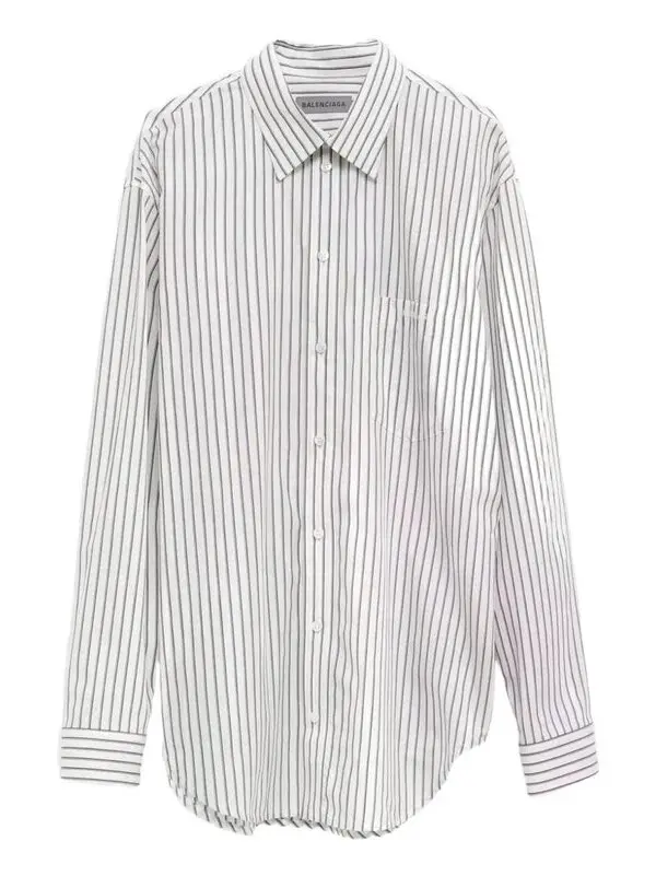 Balenciaga Striped Embroidered-logo Shirt - White