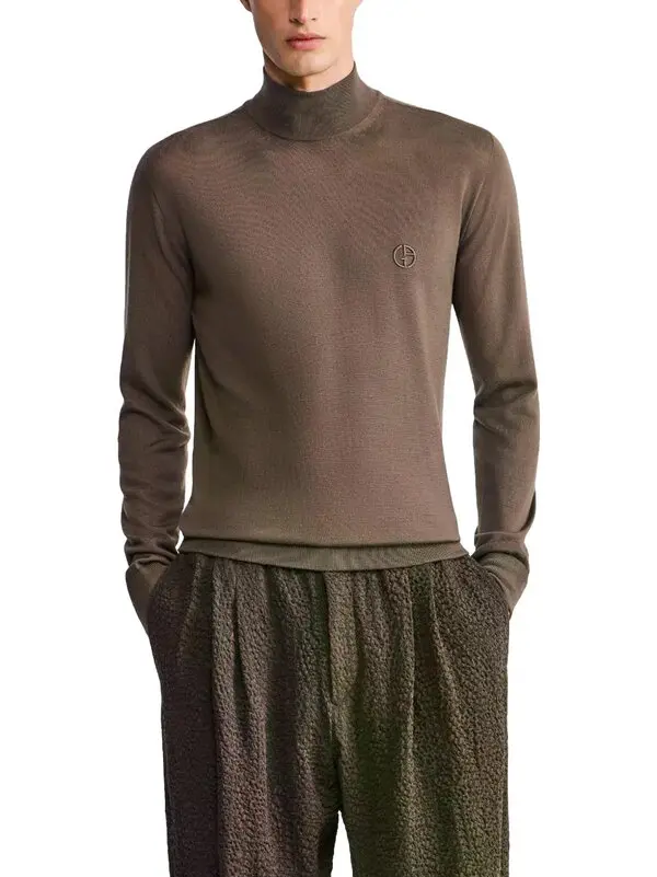 Giorgio Armani Logo-embroidered High-neck Sweater - Brown