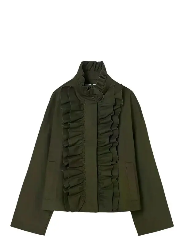 PSOPHIA Ruffle-detailed Cropped Jacket - Green