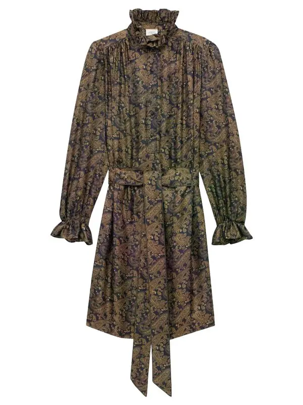 Saint Laurent Paisley-print Ruffled Dress - Blue
