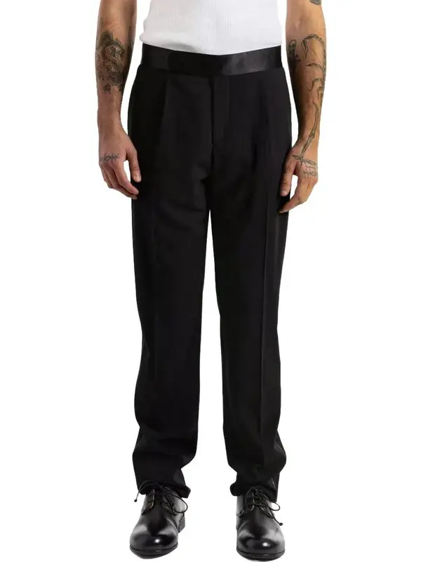 Giorgio Armani Satin-trimmed Pleated Trousers - Black
