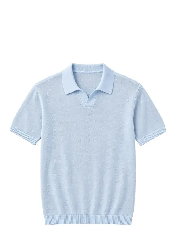 VAYLA Fine-knit Relaxed Fit Open Collar Polo Shirt Light - Blue