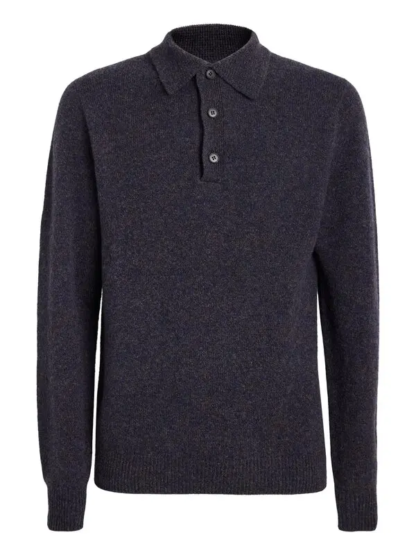 Sunspel Lambswool Knitted Polo Sweater - Navy