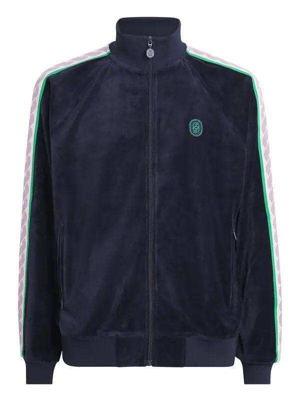 Drole De Monsieur Velour Embroidered Track Jacket - Navy