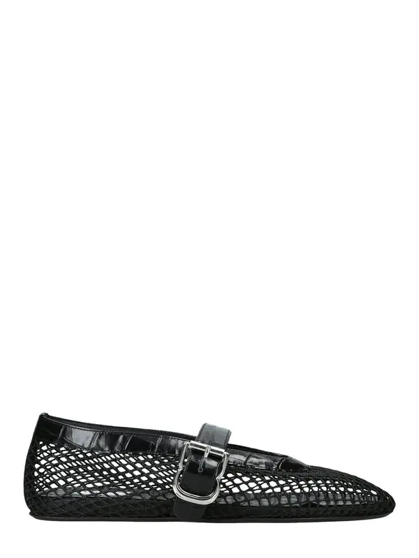 Alaïa Croc-embossed Leather Mesh Ballet Flats - Black