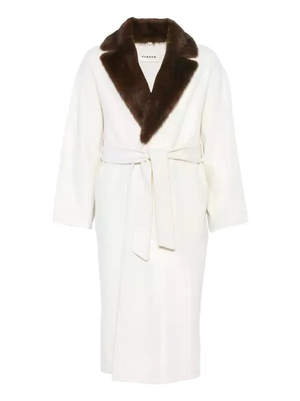 P.a.r.o.s.h Faux-fur Collar Belted Coat - Neutrals