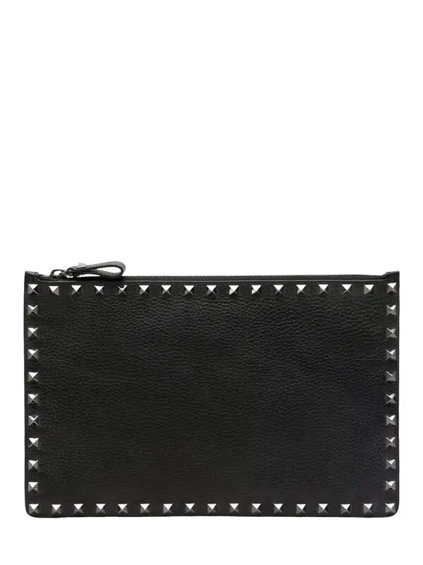 Valentino Garavani 2018-2026 Grained Calfskin Rockstud Clutch Bag - Black