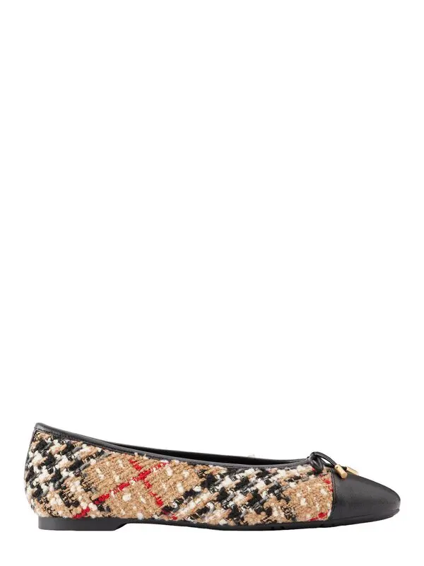 Burberry Checked Leather-trimmed Bouclé Ballet Flats - Neutrals