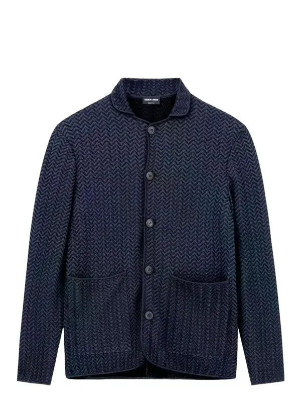 Giorgio Armani Chevron-knit Button-up Jacket - Blue