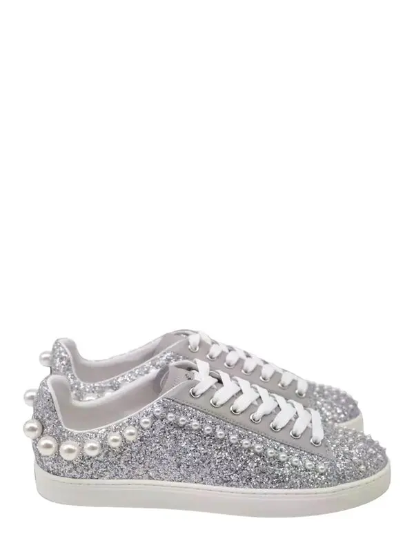 STUART WEITZMAN Goldie Faux Pearl-embellished Sneakers - Silver