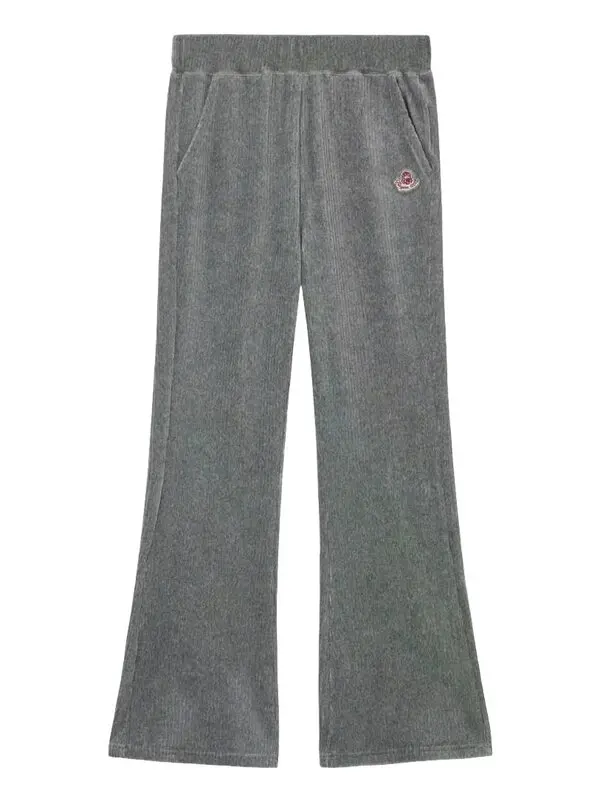 FINGERCROXX Ribbed-knit Logo-patch Flared Trousers - Grey