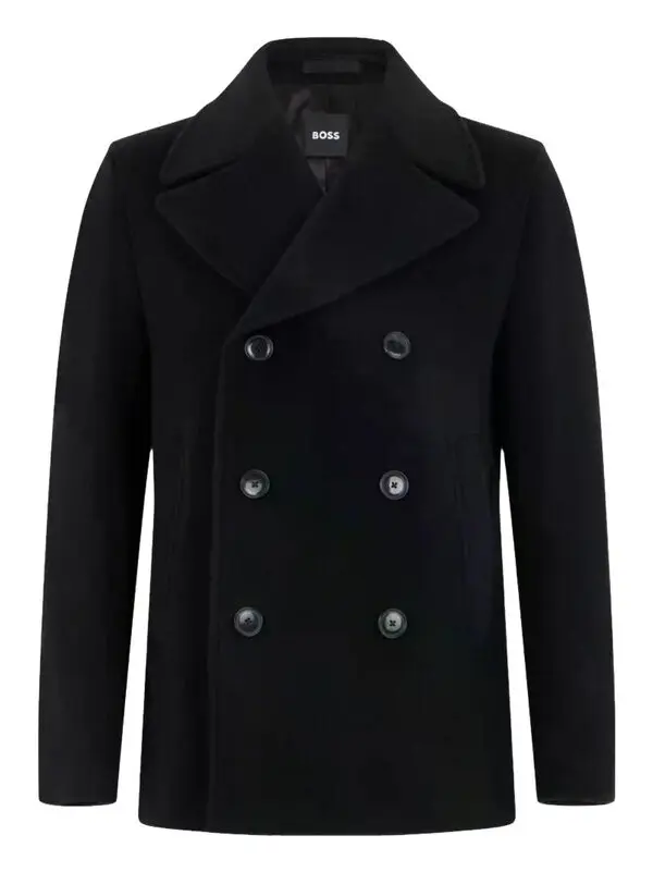 BOSS Slim-fit Double-breasted Short Coat In A Wool Blend - Black