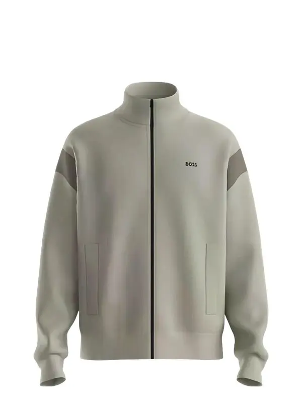 BOSS Zippered Cotton-blend Sweatshirt With Contrast Inserts - Neutrals