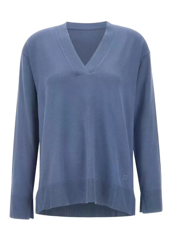 ELENA MIRÒ V-neck Fine-knit Top - Blue