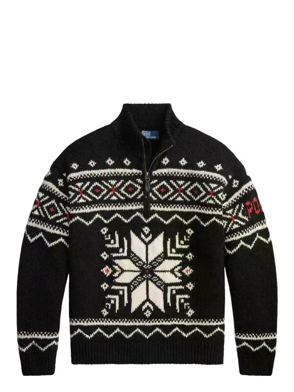 Polo Ralph Lauren Snowflake-intarsia Half-zip Sweater - Black