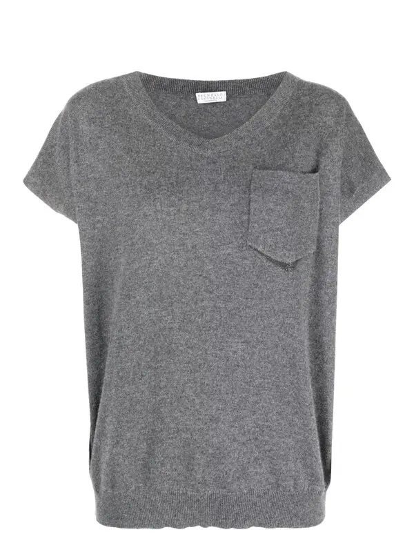Brunello Cucinelli Pocket-detail V-neck Sweater - Grey