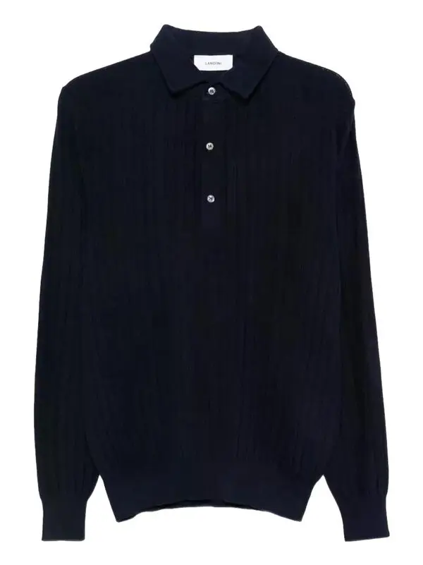 LARDINI Ribbed-knit Long-sleeve Polo Shirt - Blue