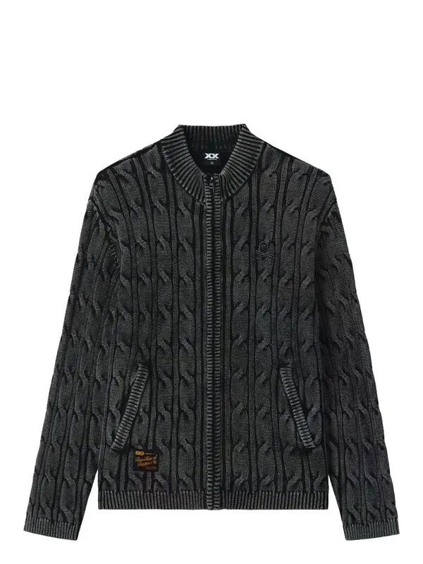 FINGERCROXX Cable-knit Zip-up Cardigan - Grey