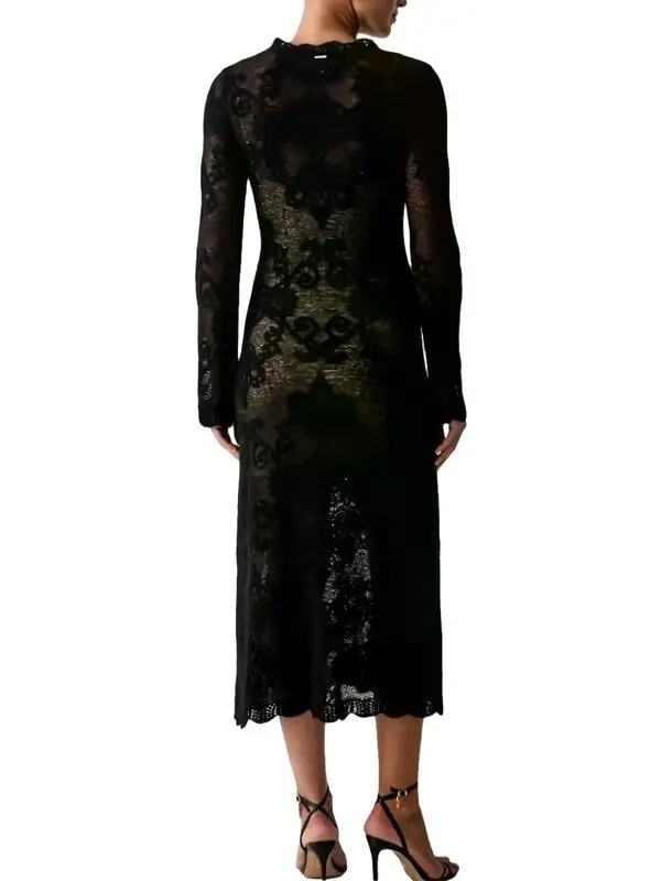 TWINSET Long Jacquard Alpaca Blend Knit Dress - Black