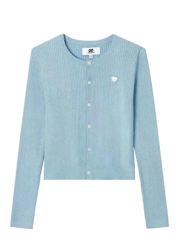 CHOCOOLATE Ribbed-knit Heart-patch Cardigan Set - Blue