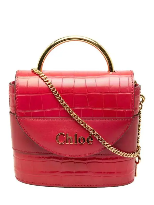 Chloé 2020 Croc Embossed Leather Aby Lock Satchel - Red