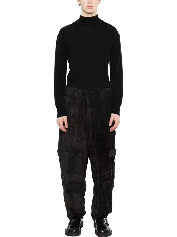 Yohji Yamamoto Linen Velvet Tab-detail Padded Trousers - Grey