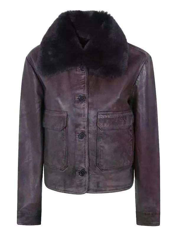 JCSOPHIE Shearling-collar Leather Jacket - Brown