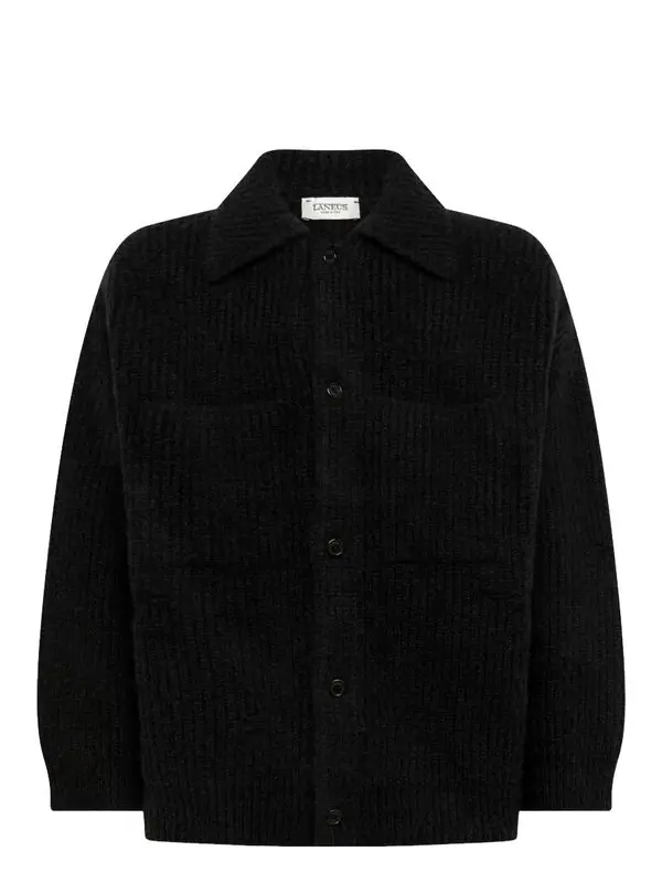 LANEUS Distressed Ribbed Cardigan - Black
