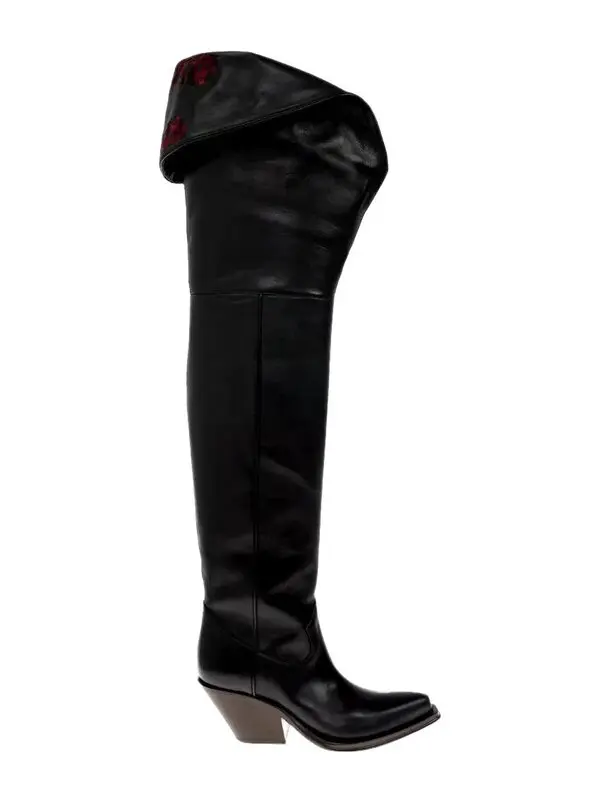 Chloé Azelan Floral-embroidered Leather Boots - Black