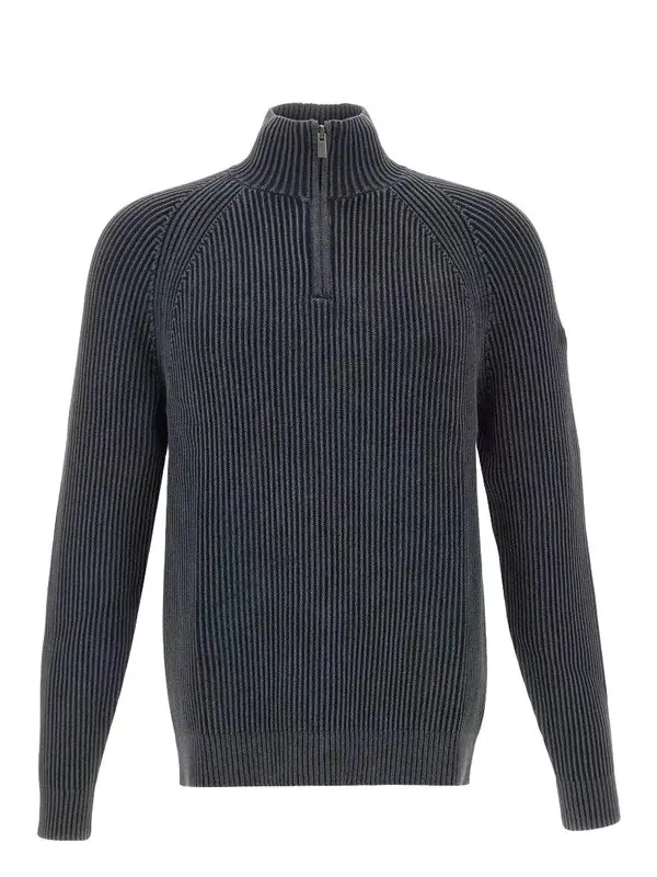 RRD Cotton 7 Techno Wash Half-zip Rib-knit Sweater - Blue