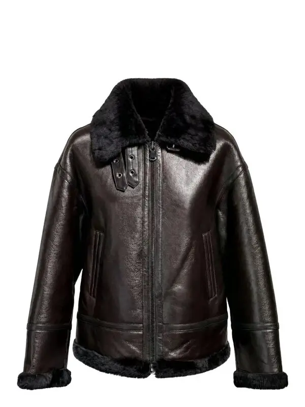 POCHE PARIS Shearling-trim Leather Jacket - Brown